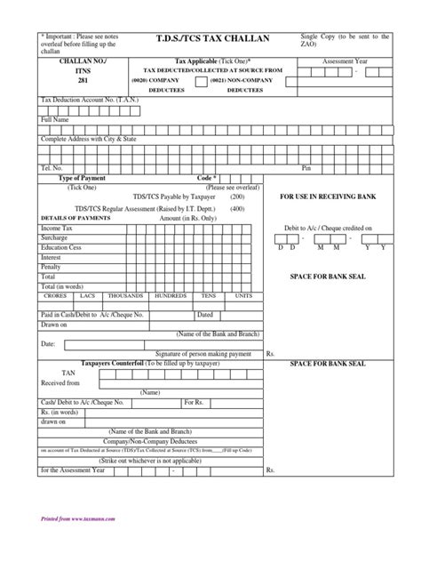 Challan 281 Cheque Taxes