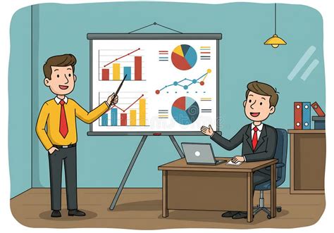 Team Meeting Illustration Showing Business Plan And Chart Presentation