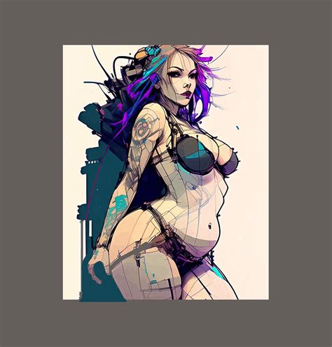 Pen And Ink Thick Cyberpunk Pinup Girl Digital Art By Whitney Ervin