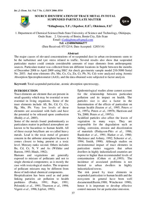 Pdf Identifying Trace Metal Sources In Urban Particulate Matter