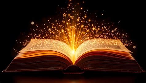 Open Book Of Golden Magic A Mystical Sparkling Illumination Stock
