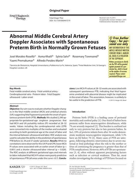 Pdf Abnormal Middle Cerebral Artery Doppler Associates With