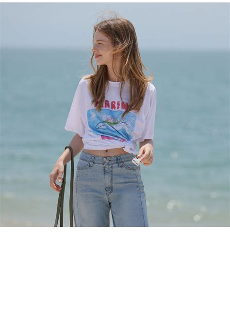 마린 워싱코튼 프린팅 반팔 탑