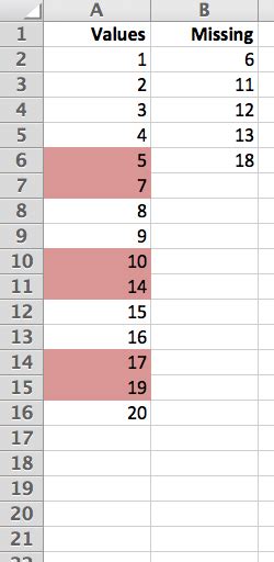 microsoft excel find missing entries from a list of sequential