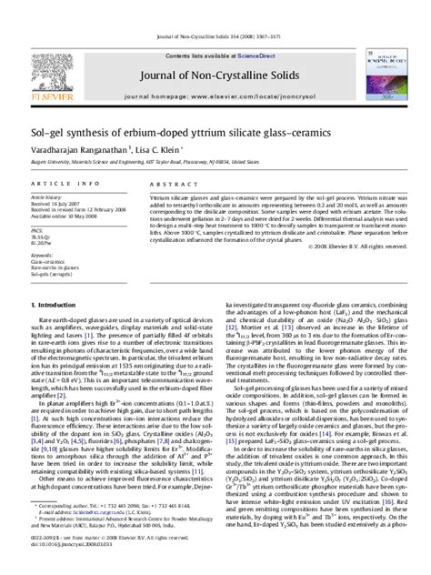 pdf sol gel synthesis of erbium doped yttrium silicate glass ceramics