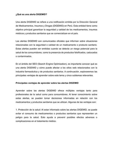 Qué Es Una Alerta Digemid Medicina General 1 Udocz