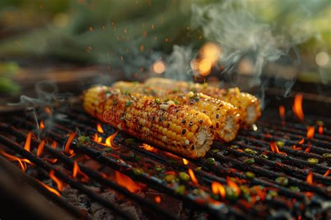 Grilled Corn On The Cob Slathered In Butter And Sprinkled With Chili