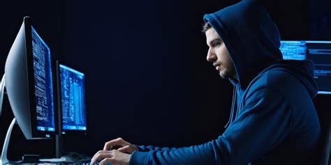 Premium Photo A Hacker Programmer Who Sits In A Hoodie Behind A