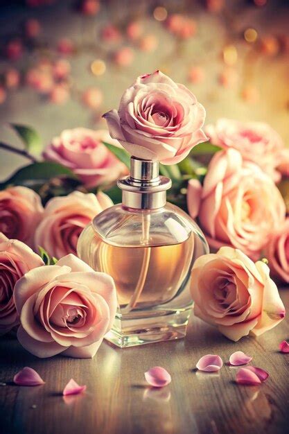 Perfume Bottle And Roses Retro Style Premium Ai Generated Image