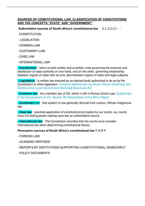 Summary Constitutional Law Study Notes Csl2601 Constitutional Law