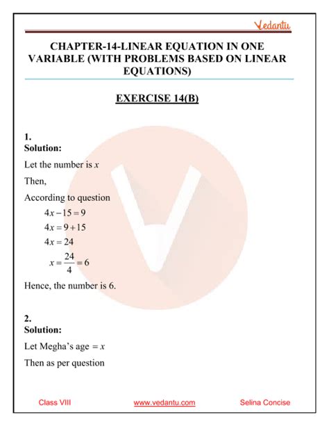 Linear Equations Word Problems For Class 8 Icse Tessshebaylo