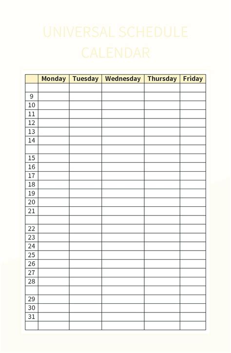Free University Schedule Templates For Google Sheets And Microsoft Excel Slidesdocs