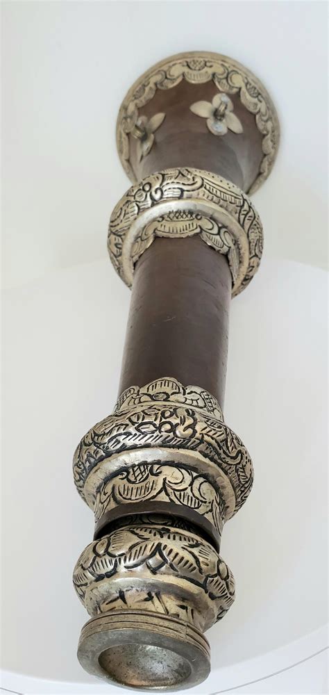 Antique Tibetan Telescopic Horn Or Dungchen In Brass And Silver For