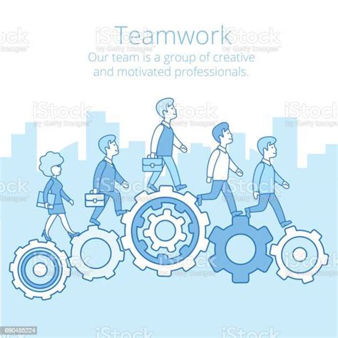 동기적으로 걷는 Gearwheels 선형 평면 기업인 벡터 일러스트 레이 션 비즈니스 기업 회사 전문 팀 작업 개념입니다 기계