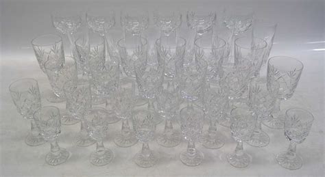 Lot 159 Six Sets Of Cut Glass Glasses Including