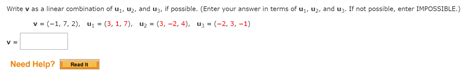 solved write v as a linear combination of ui uz and u3 if