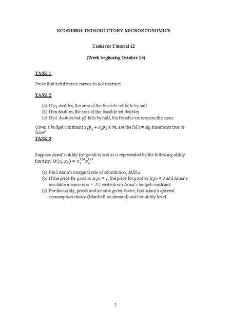 Week 12 Tutorial Work 1 ECON10004 INTRODUCTORY MICROECONOMICS Tasks