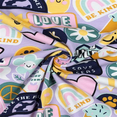 Groovy Patches On Lilac Cotton Lycra Knit