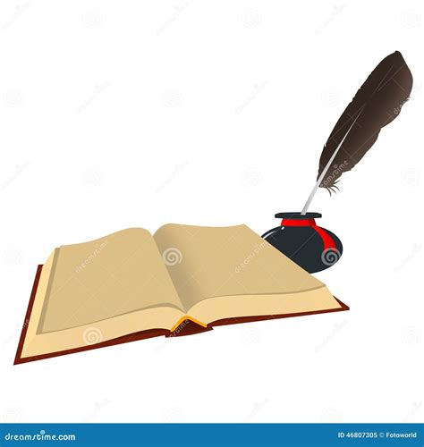 Открытая книга чернильница с пером изолировано Иллюстрация штока