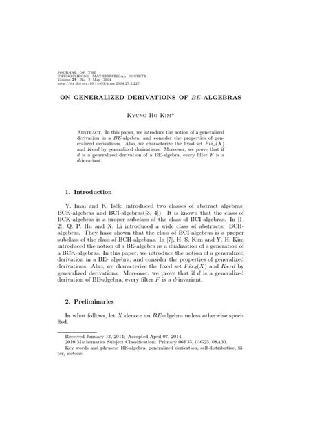 This Is About Generalized Derivation Be Algebras Pdf Theorem