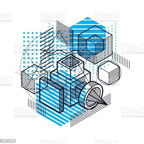 선 및 모양 추상적인 벡터 아이소메트릭 3d 배경입니다 큐브 육각형 사각형 사각형 및 다른 추상 요소 레이아웃 0명에 대한 스톡