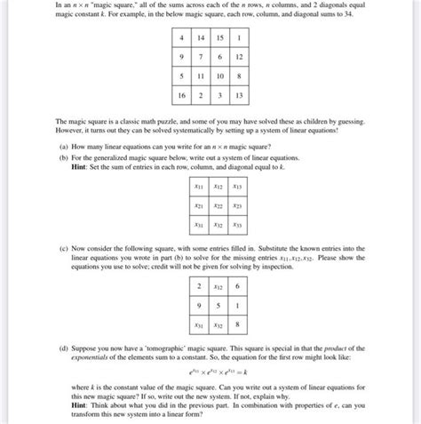 Solved In An Nn Magic Square All Of The Sums Across Each Chegg