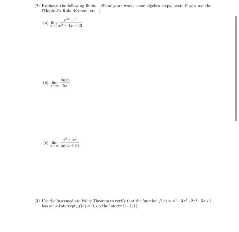 Solved 2 ﻿evaluate The Following Limits Show Your Work