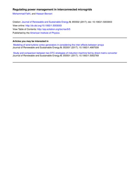 Pdf Regulating Power Management In Interconnected Microgrids