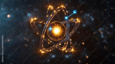 Atomic Structure Visualization With Bright Glowing Electron Orbits And Central Nucleus On