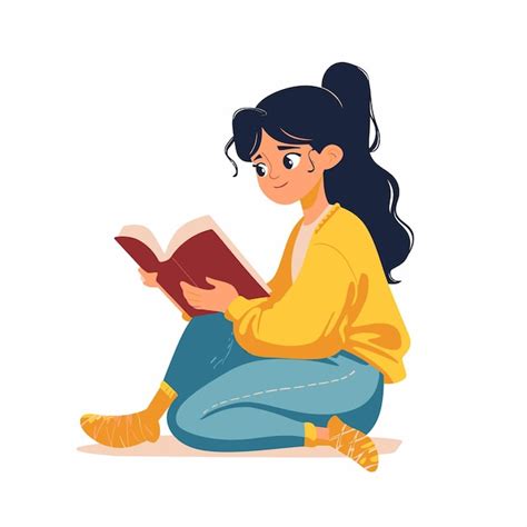 Jeune Fille Qui Lit Un Livre Vecteur Premium