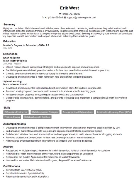 Math Interventionist Resume Template Resumegemini Online Resume Builder