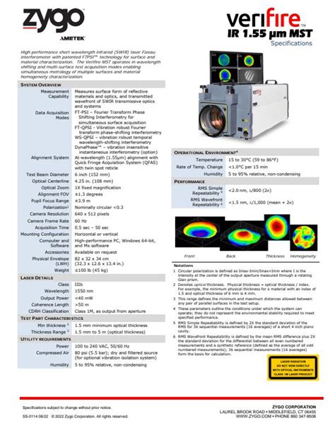 Zygo Laser Interferometer Accessory Guide Brochure
