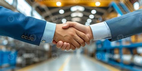 Ai Generated Two People Shaking Hands In An Industrial Warehouse