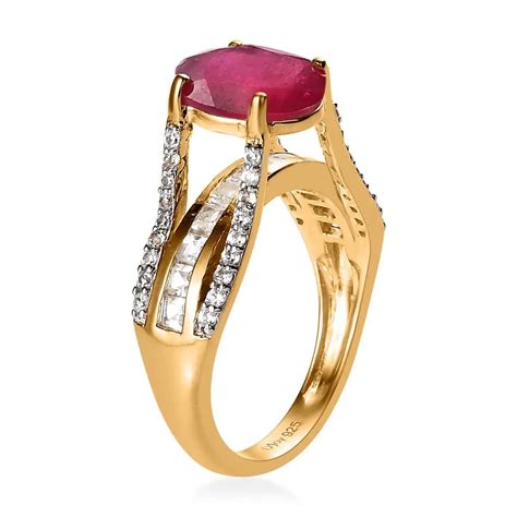 Buy Niassa Ruby Ring White Topaz Accent Ring Vermeil Yellow Gold Over