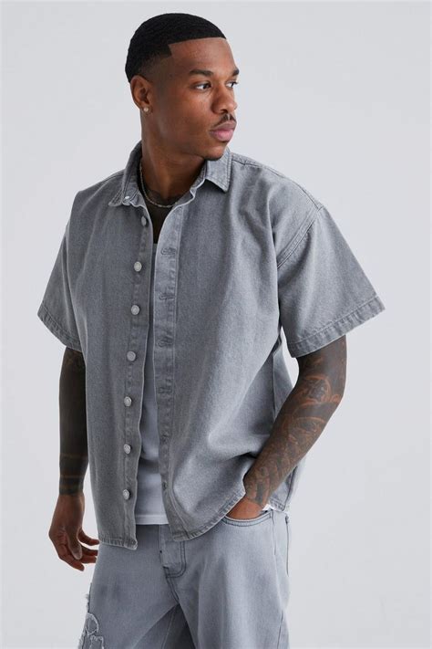 Short Sleeve Boxy Fit Denim Shirt Boohoo Uk