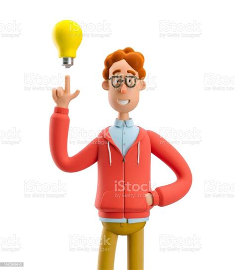 아이디어와 혁신 기술 개념 전구를 든 괴짜 래리 3d 그림입니다 3차원 형태에 대한 스톡 사진 및 기타 이미지 3차원 형태 남자 노랑 Istock