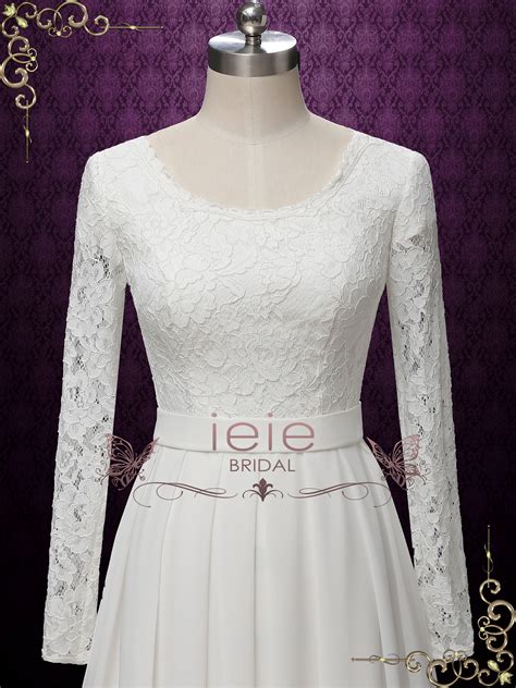 Modest Long Sleeves Chiffon Lace Wedding Dress Alura Ieie Bridal