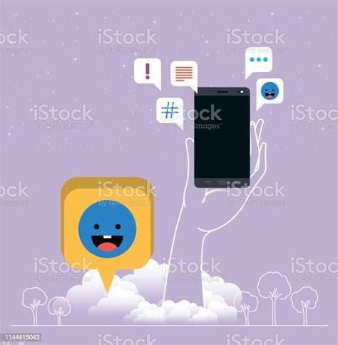Smartphone Dengan Pesan Media Sosial Ilustrasi Stok Unduh Gambar