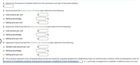 Solved Product Pricing Using The Cost Plus Approach Methods Chegg Com