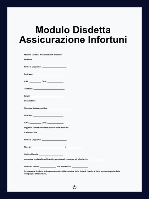 Modulo Disdetta Assicurazione Infortuni
