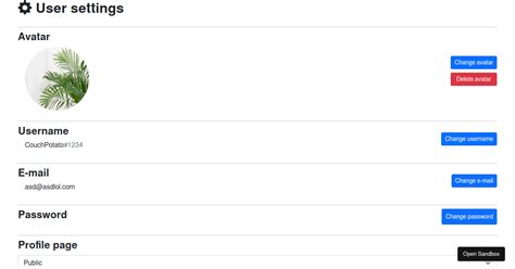 User Settings Codesandbox