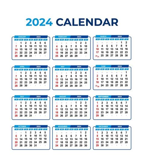 Projeto De Modelo De Calendário Vetorial De 2024 Vetor Premium