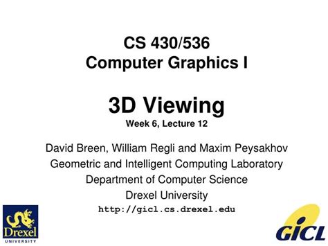 Ppt Cs 430536 Computer Graphics I 3d Viewing Week 6 Lecture 12 Powerpoint Presentation Id