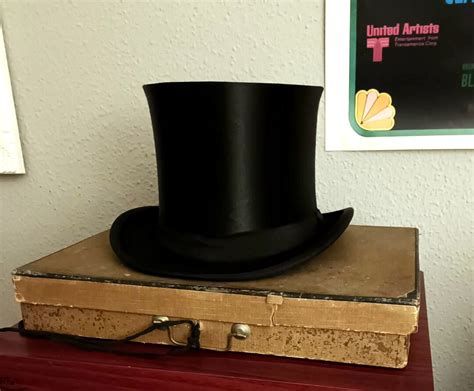 Top Hat Folding Silk Opera Hat In Hatbox From Germany Vintage Luxury Victorian Size Small 53
