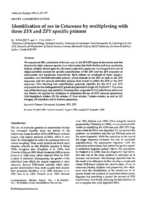 Pdf Identification Of Sex In Cetaceans By Multiplexing With Three Zfx