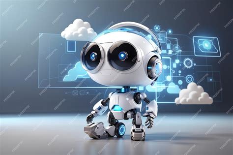 Premium Photo Cloud Computing Technology Concept With 3d Rendering Cute Robot And Graphic Display