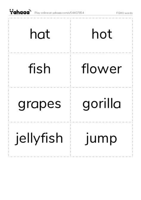 Free Worksheet On Fghij Words Two Columns Flashcards Yahaaa