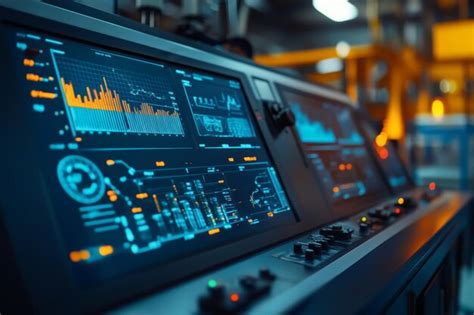 Advanced Cnc Machine Control Panel With Digital Screens Displaying Complex Data And Graphs