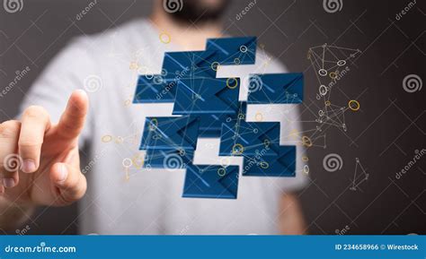 3D Rendering Of A Man Pointing At Floating Email Icons Concept Of