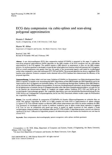 PDF ECG Data Compression Via Cubic Splines And Scan Along Polygonal